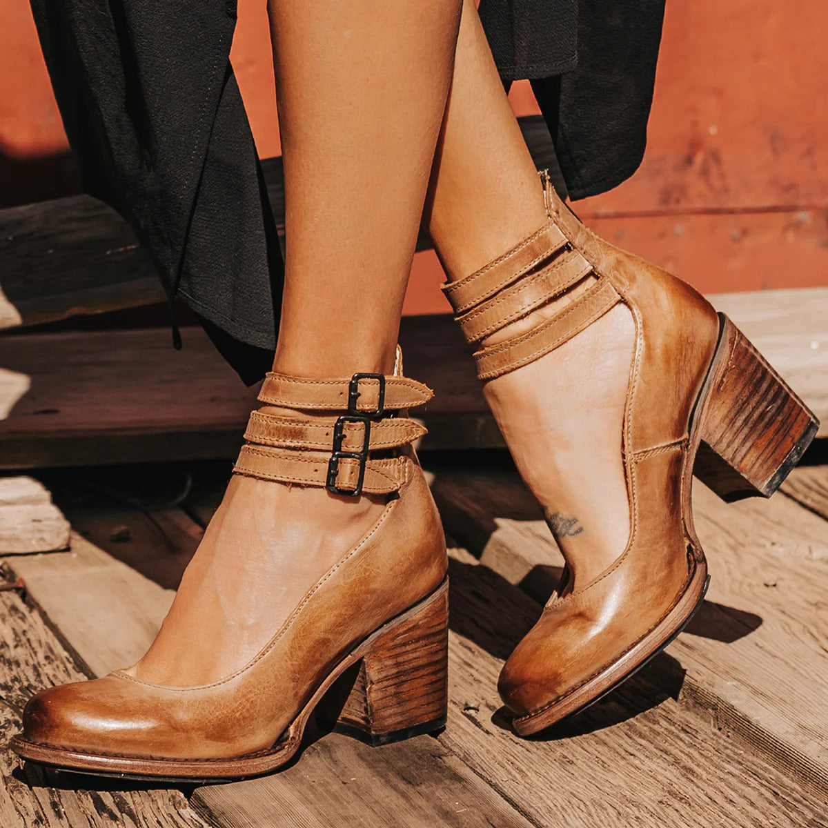 Elsa | Vintage Leather Strap Heels – Ellis and Porter